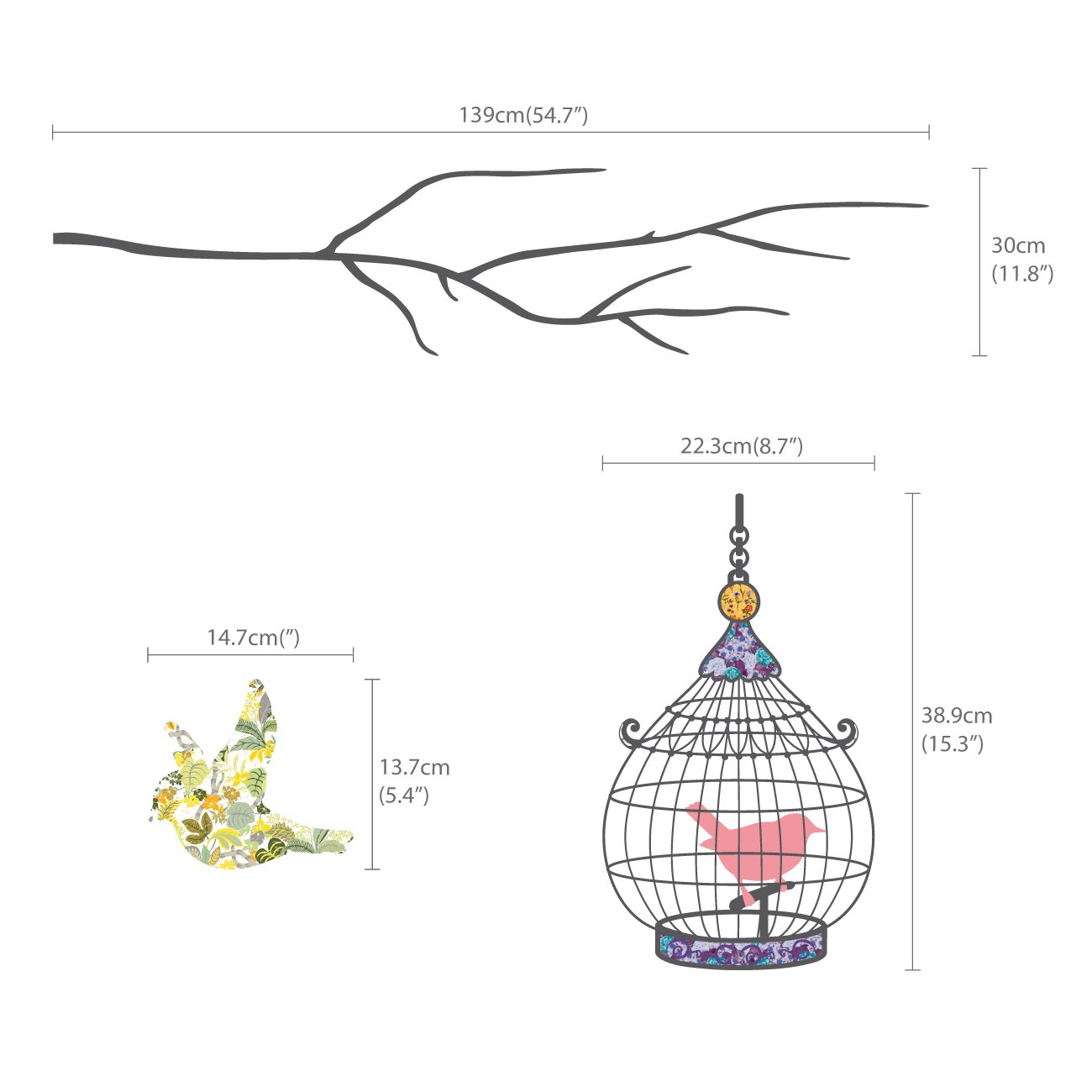 DECOWALL DW-1202 14 Birds on a Branch Kids Wall Stickers Wall Decals Peel and Stick Removable Wall Stickers for Kids Nursery Bedroom Living Room