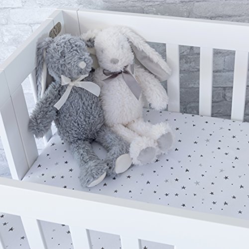 Ely's & Co. Patent Pending Waterproof Pack n Play│Mini Crib Sheet 2-Pack Set for Baby Boy or Baby Girl - 100% Combed Jersey Knit Cotton Sheets with Eco-Friendly Waterproof Lining — Grey Stars