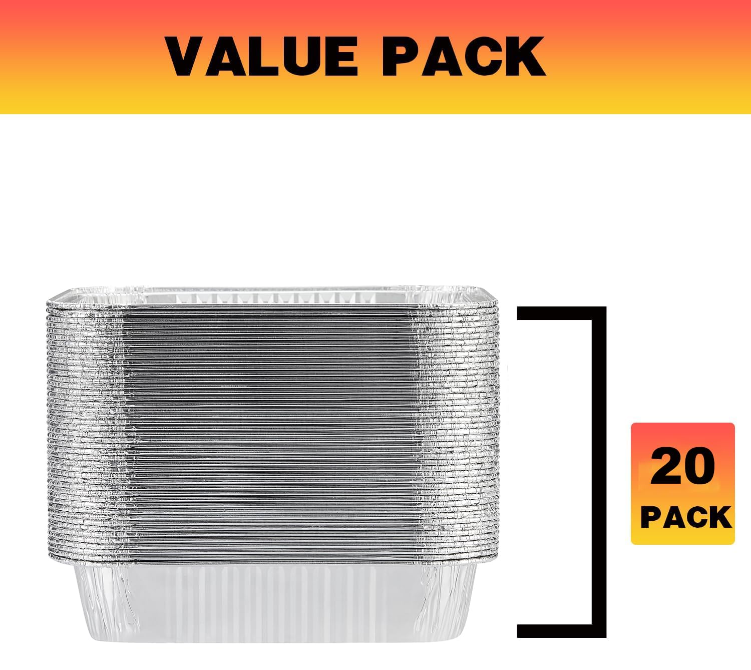 TINTUB 20 PACK 8x8 inch Disposable Aluminum Foil Pans-Square Foli Pans-Prefect for Takeout, Baking Cakes, Breads, Brownies, Bread, Meatloaf, Lasagna,Packaging Food