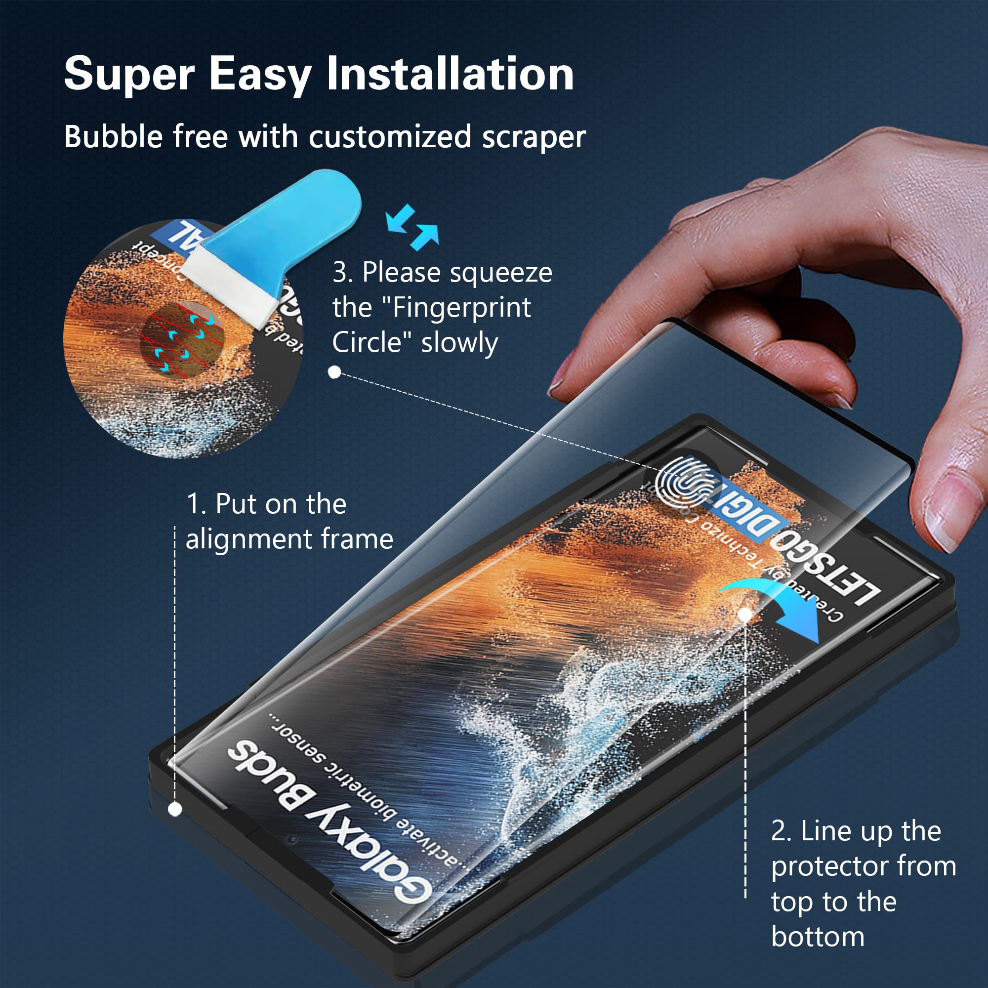 AACL [Fingerprint Compatible][3-Pack] 3D Curved Tempered Glass for Samsung Galaxy S22 Ultra 5G Screen Protector, [Easy Installation with Alignment][Anti-Scratch][Case Friendly]