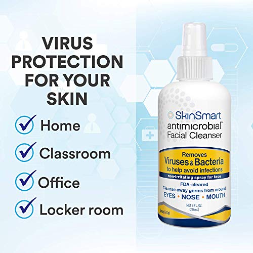SkinSmart Antimicrobial Facial Cleanser Spray to Remove Viruses and Bacteria Around Eyes, Nose and Mouth, Fight Maskne, 8 oz Spray Non-Irritating Hypochlorous Spray