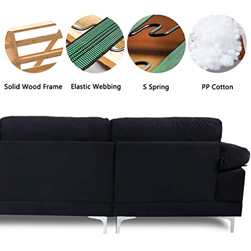 ZoooaH Sofas for Living Room Black Couch Sectional Sofa Left Hand Facing Chaise