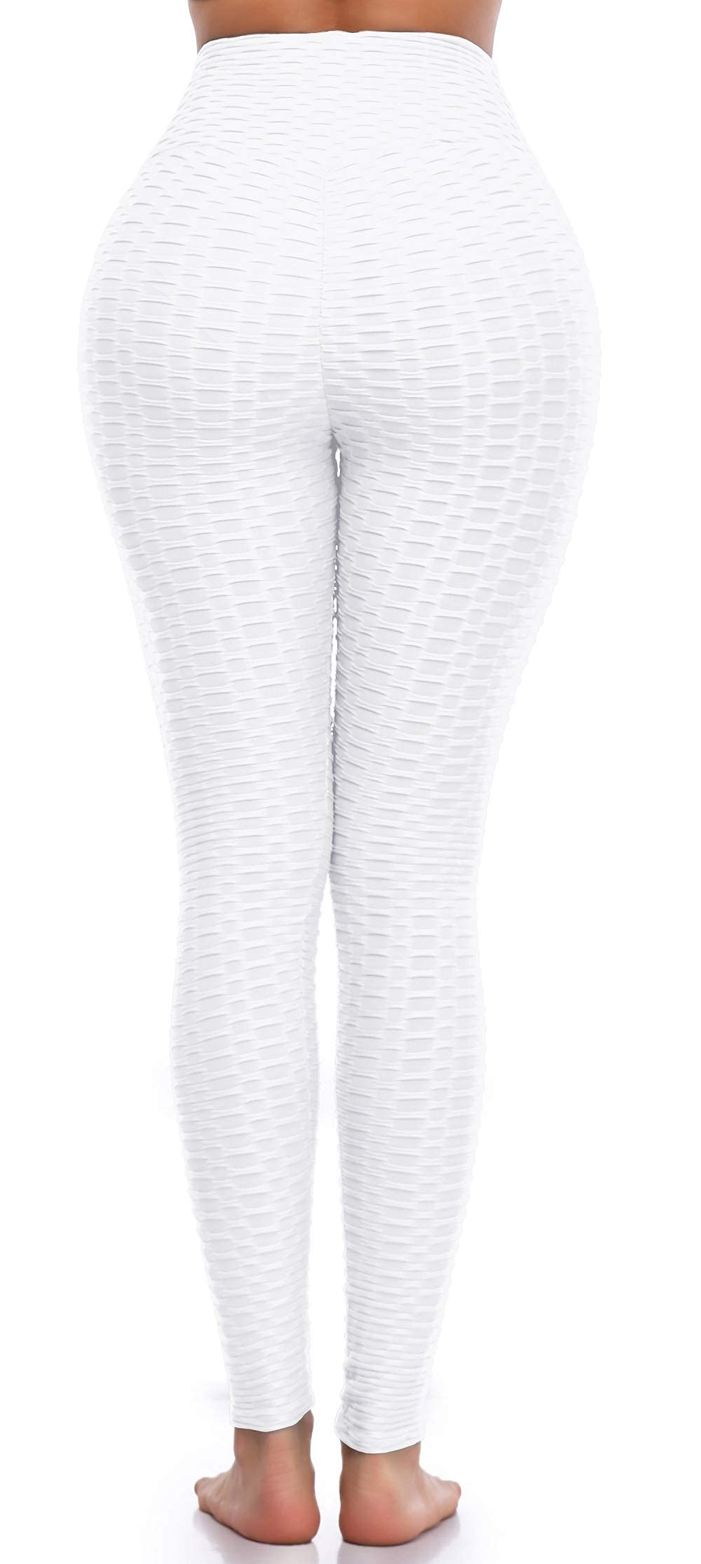 A-Wintage Women's High Waist Yoga Pants Butt Lifting Leggings Workout Seamless Leggings Textured Booty Tights White