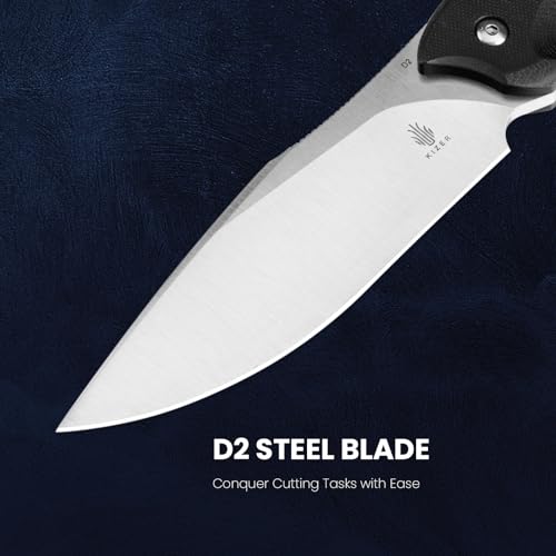 Kizer Magara Fixed Blade Knife, 4.77 In D2 Steel Blade Hunting Knife, Black G10 Handle Pocket Knife, Fixed Blade EDC Knife, 1055A1
