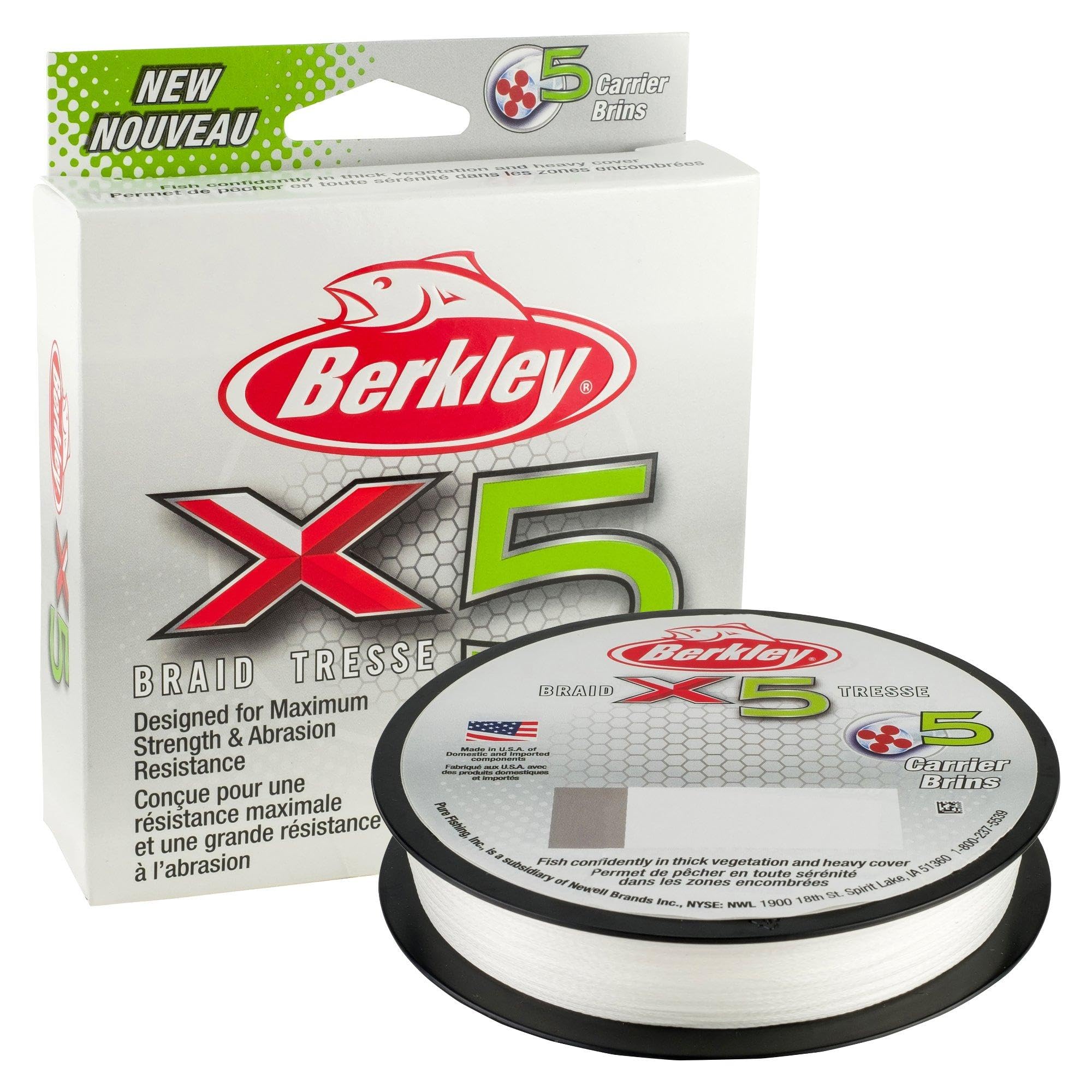 Berkley x5 Braid Superline, Crystal, 15-Pound Break Strength, 2188yd Fishing Line, Suitable for Freshwater and Saltwater Environments