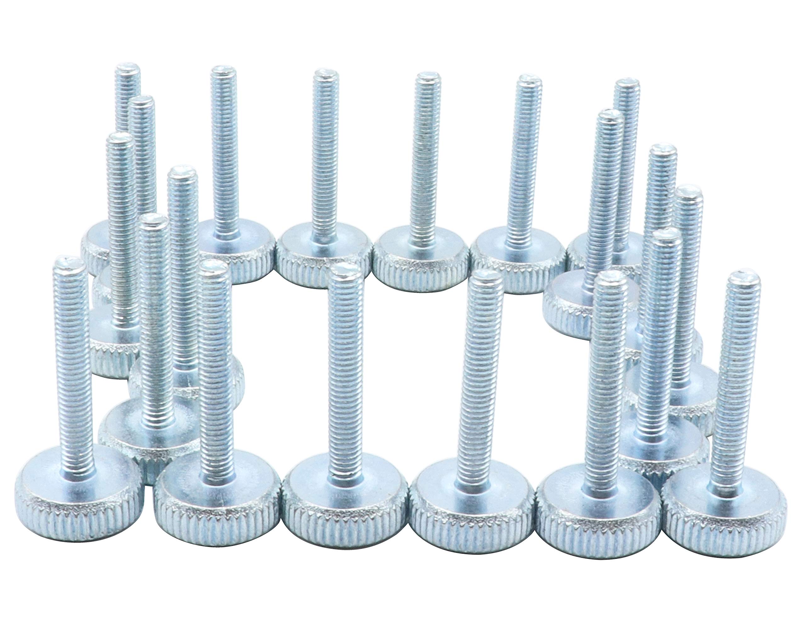 LBY 30pcs Knurled Hand Screw, M3 x 20mm Flat Knurled Head Fully Threaded Thumb Screws(Single Layer Step), Carbon Steel Galvanize