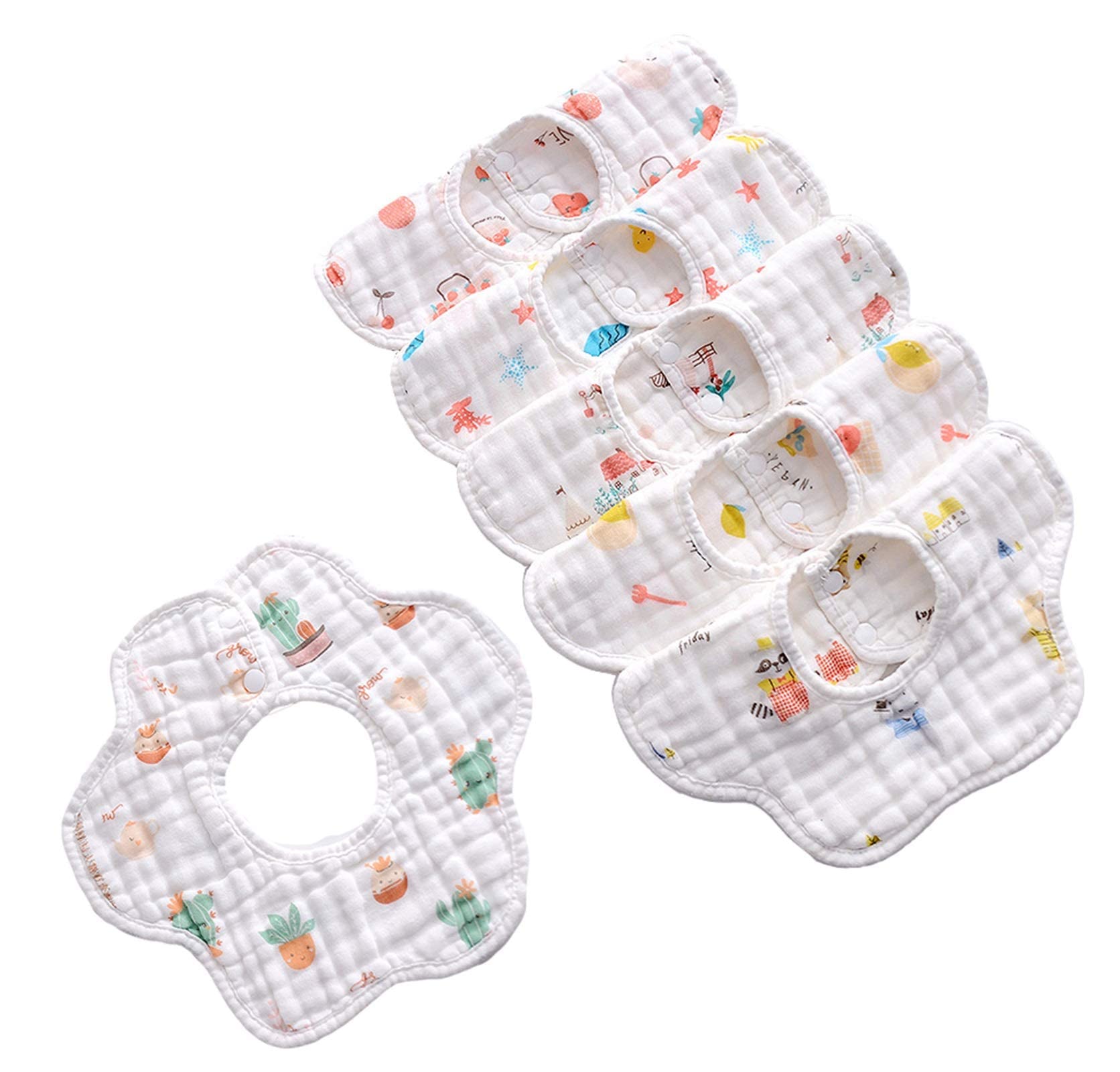 Ohequbao Baby Bib Saliva Towel, 8 Layer Can 360°Rotate Petal Absorption Bandana Bibs Burp Cloths for Drooling And Teething Large