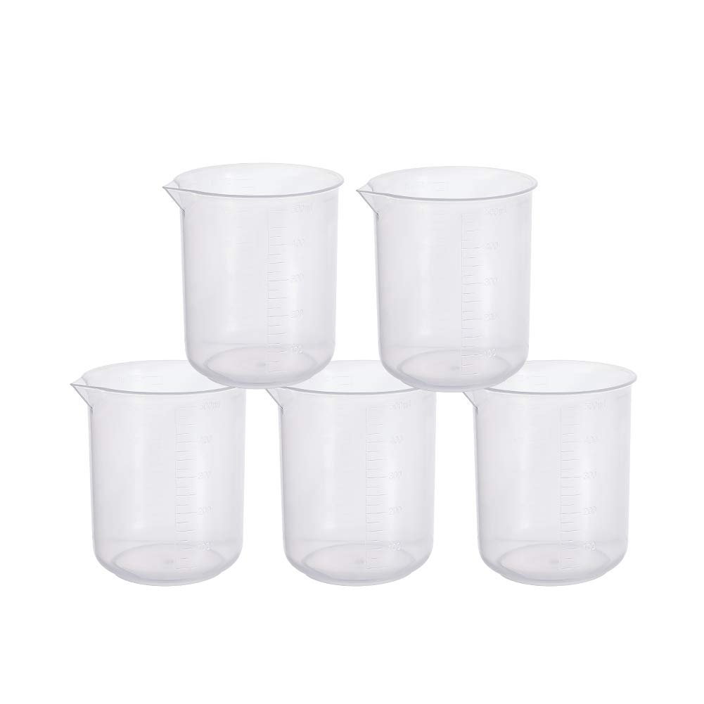 Auniwaig Plastic Beaker 500ml/17 Oz Lab Measuring Cup Graduated Beaker with Spout, Transparent Polypropylene Beaker Cups for Science Experiment Kitchen School Teaching Supplies 5PCS