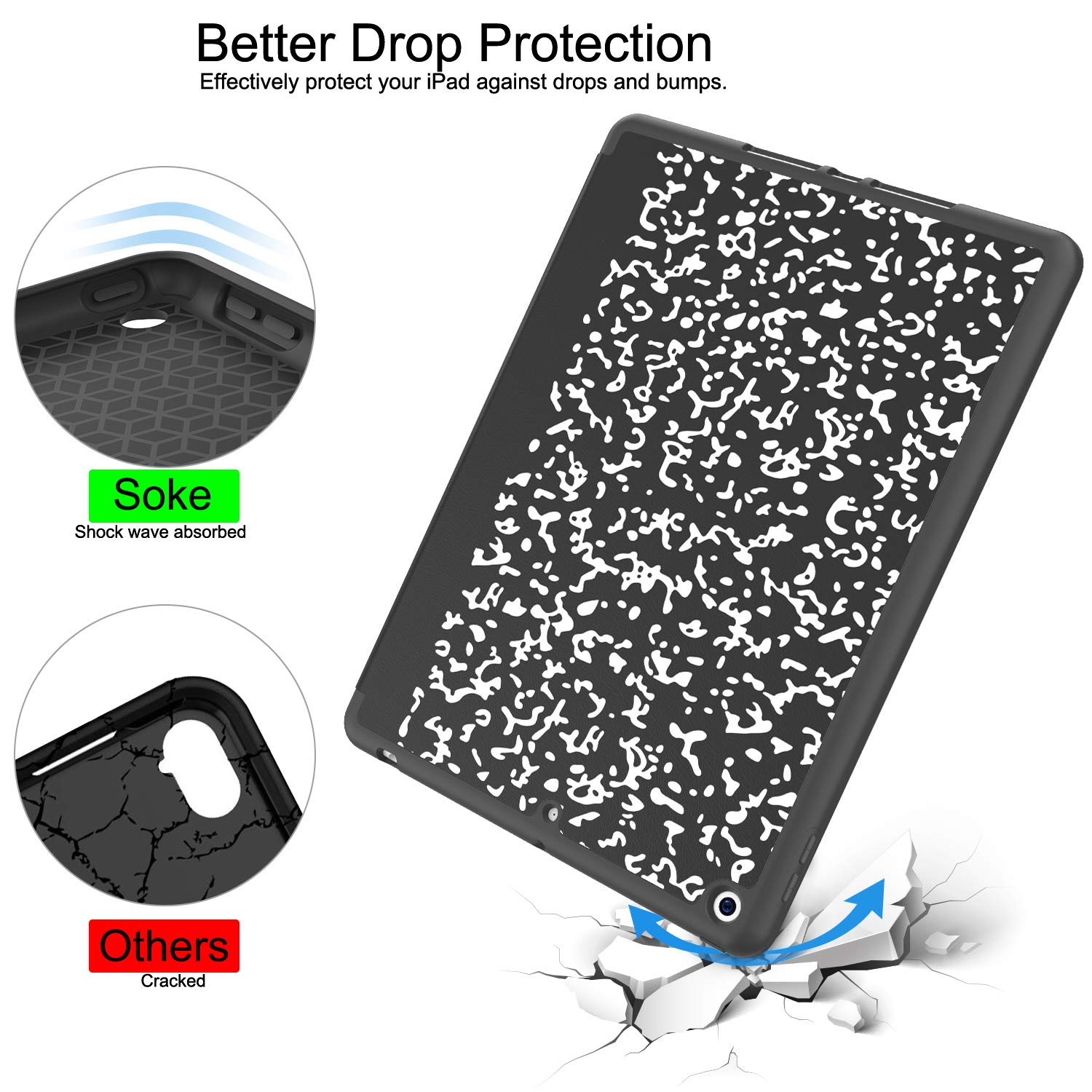 Soke for iPad 10.2 Case with Pencil Holder for iPad 9th Generation 2021/8th Gen 2020/7th Gen 2019-Premium Shockproof Case with Soft TPU Back Cover & Auto Sleep/Wake for iPad 10.2 Inch,Book Black