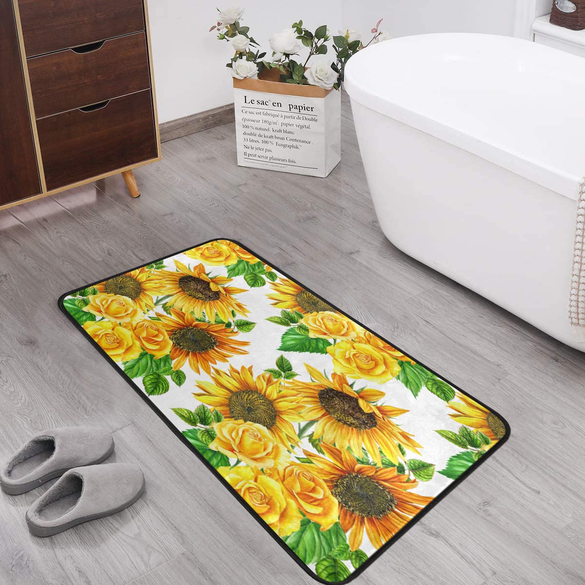 ALAZA Sunflower Kitchen Rug, Yellow Sunflower Rose Non Slip Bath Runner Rugs Mat for Bathroom Kitchen Indoor Floor Mats Doormat 39"x 20"