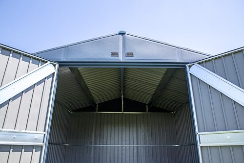 Arrow Shed Elite 14' x 16' Outdoor Lockable Gable Roof Steel Storage Shed Building, Blue Grey