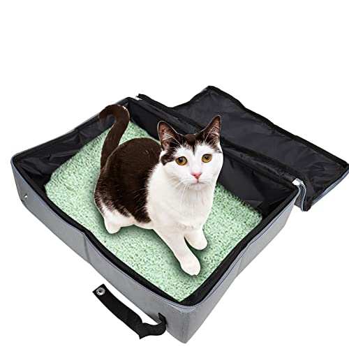 Gate Box, Waterproof Folding Cat Litter Box Portable Home Outdoor Camping Toilet with Cover Easy Clean Soft Eye Boxfor Window Sliding Door Bedroom(L-Grey)