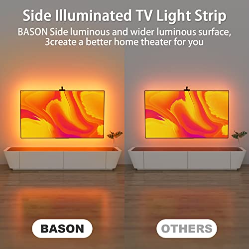 BASON LIGHTING LED TV Backlights with Camera,Side Illumination TV Lights Kit with Daul Control Modes,12.4ft Color Changing Rope Lights for 55-65 inch TV, Music Sync for Gaming Bedroom HDTV Mood Light.
