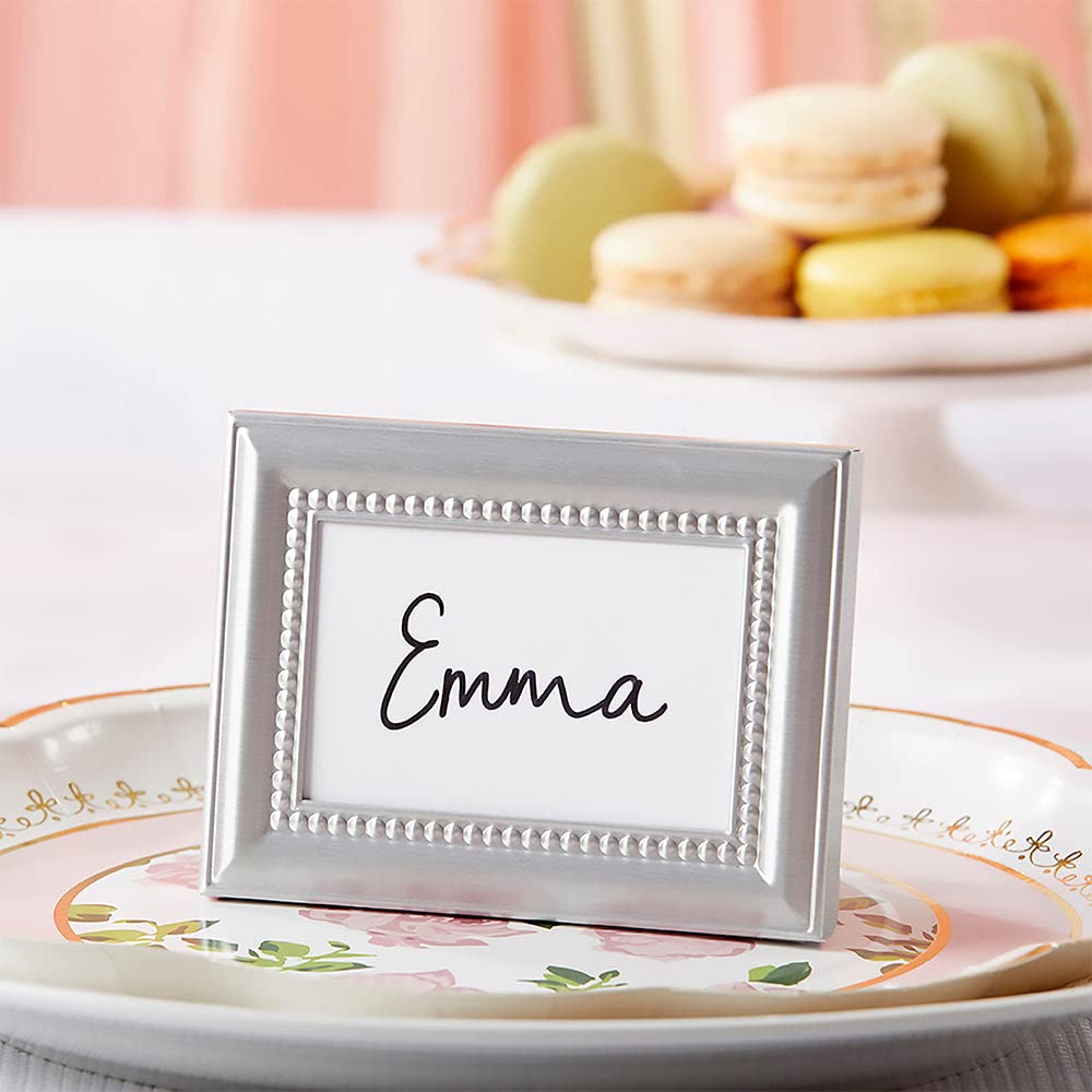 Kate Aspen 12PCS Silver Beaded Frame Place Card/Photo Holder, Place Cards Included, Wedding, Bridal Shower, Anniversary Party Decorations