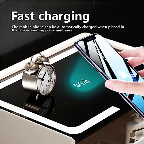 BKEKM Nightstands Smart Nightstand Wireless Charging Station End Table 2 USB Ports Bedside Table 3 Colors Adjustable LED Bedside Cabinet Well Made