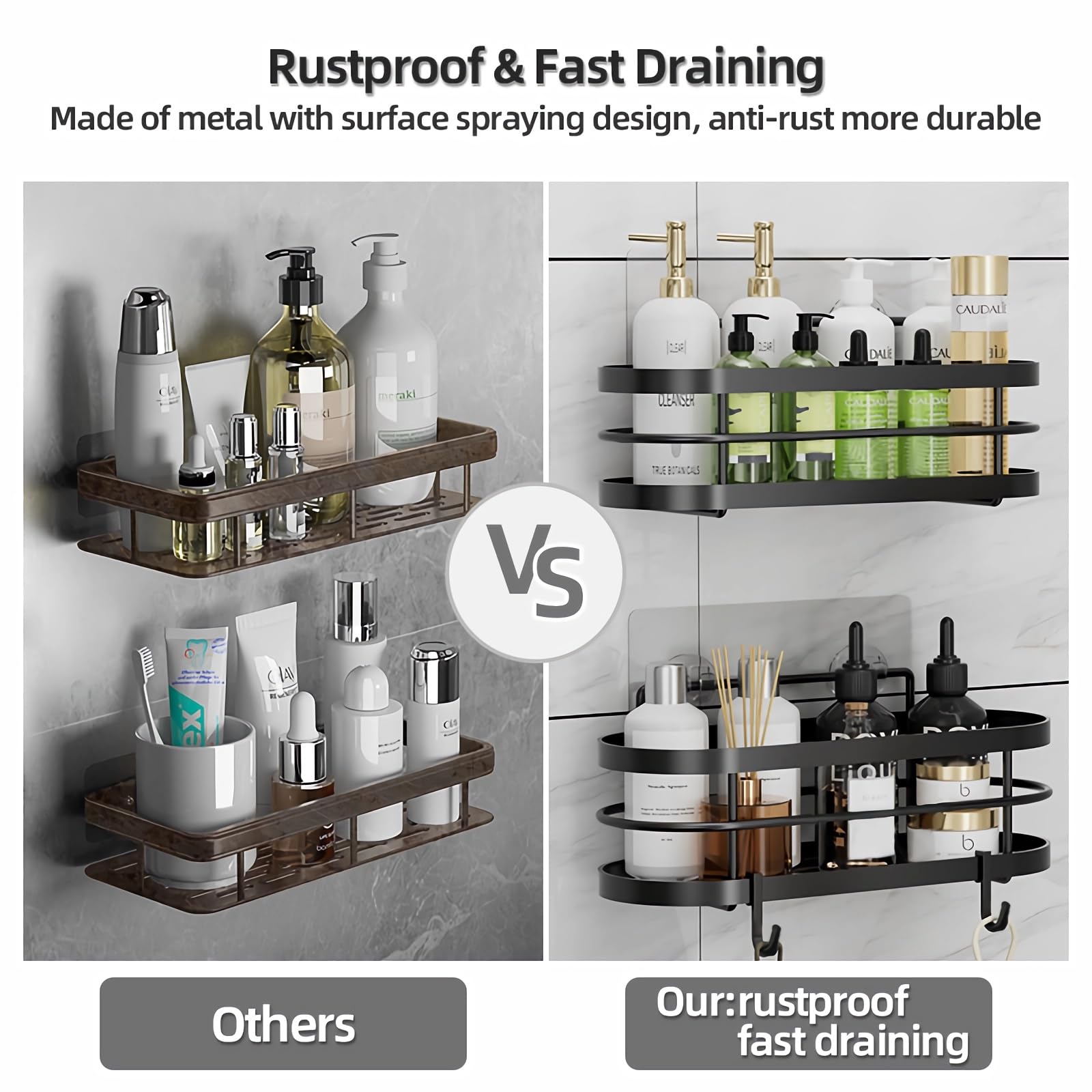 LGQXGO Adhesive Shower Caddy,2 Pack Rustproof Stainless Steel Shower Organizers,Large Capacity,No Drilling,Shower Shelves for Bathroom Storage Organization & Home Decor