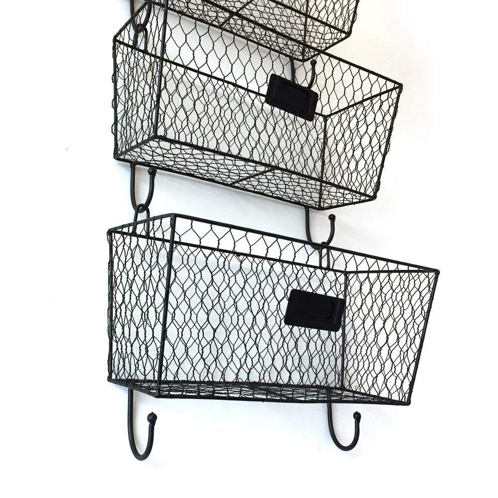 3pcs Wire Letter Mail Mount Metal Rack Basket Vintage Triple Organizer Black - shelves wall mounted - kitchen shelves - hanging basket - wire baskets - metal basket - hanging baskets - wall baskets