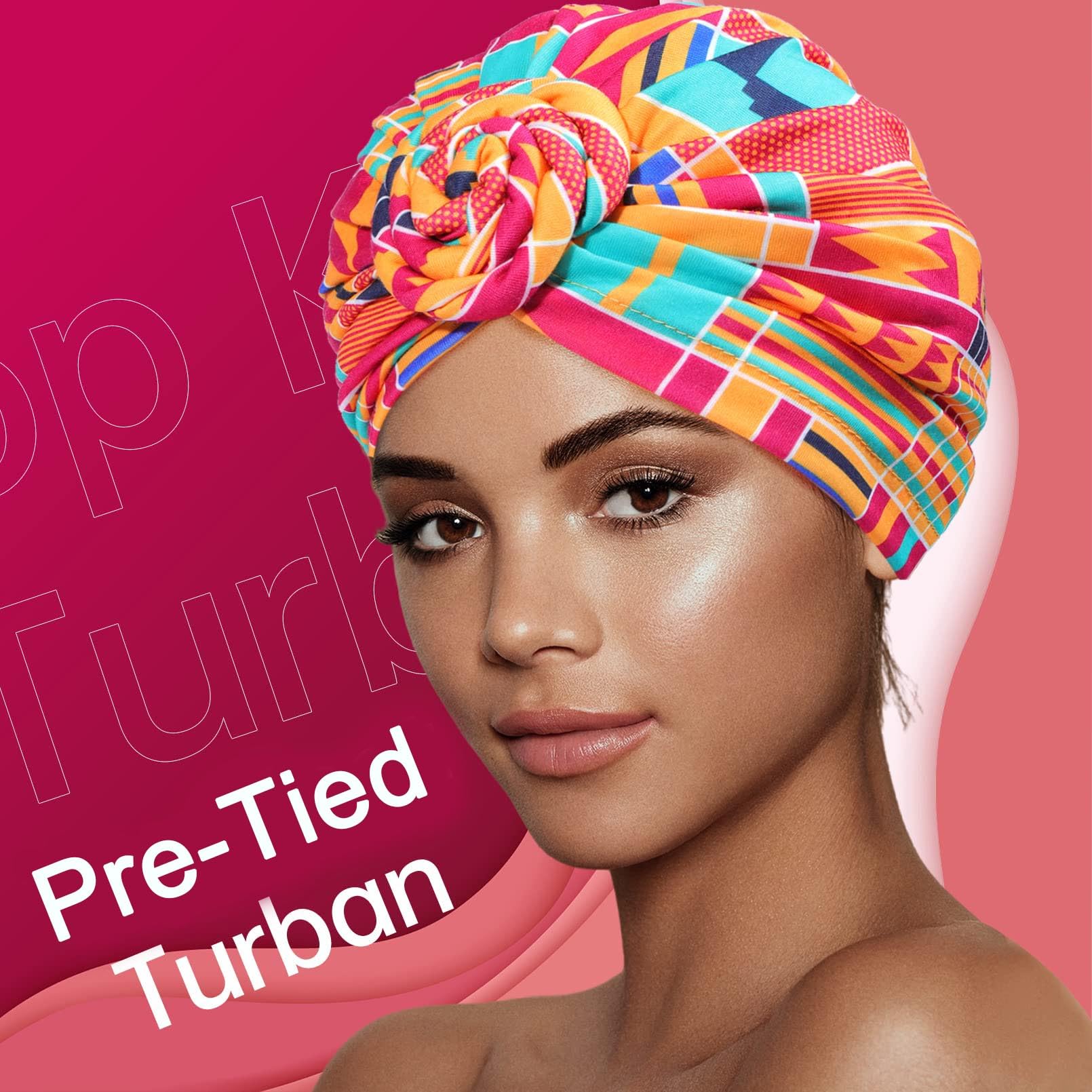 3PCS African Turban for Women,Flower Knot Headwraps,Pre-Tied Bonnet Beanie Cap,Elastic Head Wraps Hat,Hair Loss Hat Chemo Cap