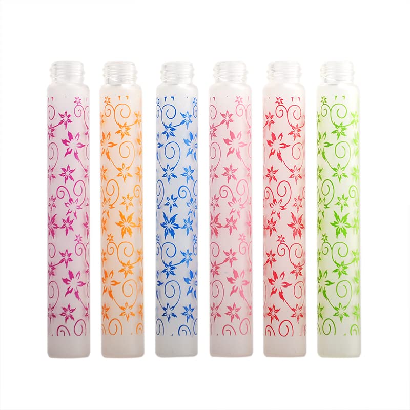 Enslz 6 PCS 10ml Flower Print Matte Refillable Empty Travel Glass Perfume Spray Bottle Atomizer Pump Sprayer Bottle Set