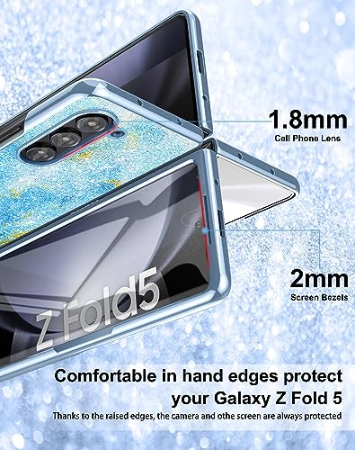 DDJ for Samsung Galaxy Z Fold 5 Case, Hard PC Bling Diamond Rhinestone Elegant Case for Women Girls,Anti-Scratch Shockproof Sparkling Case for Galaxy Z Fold 5,Blue