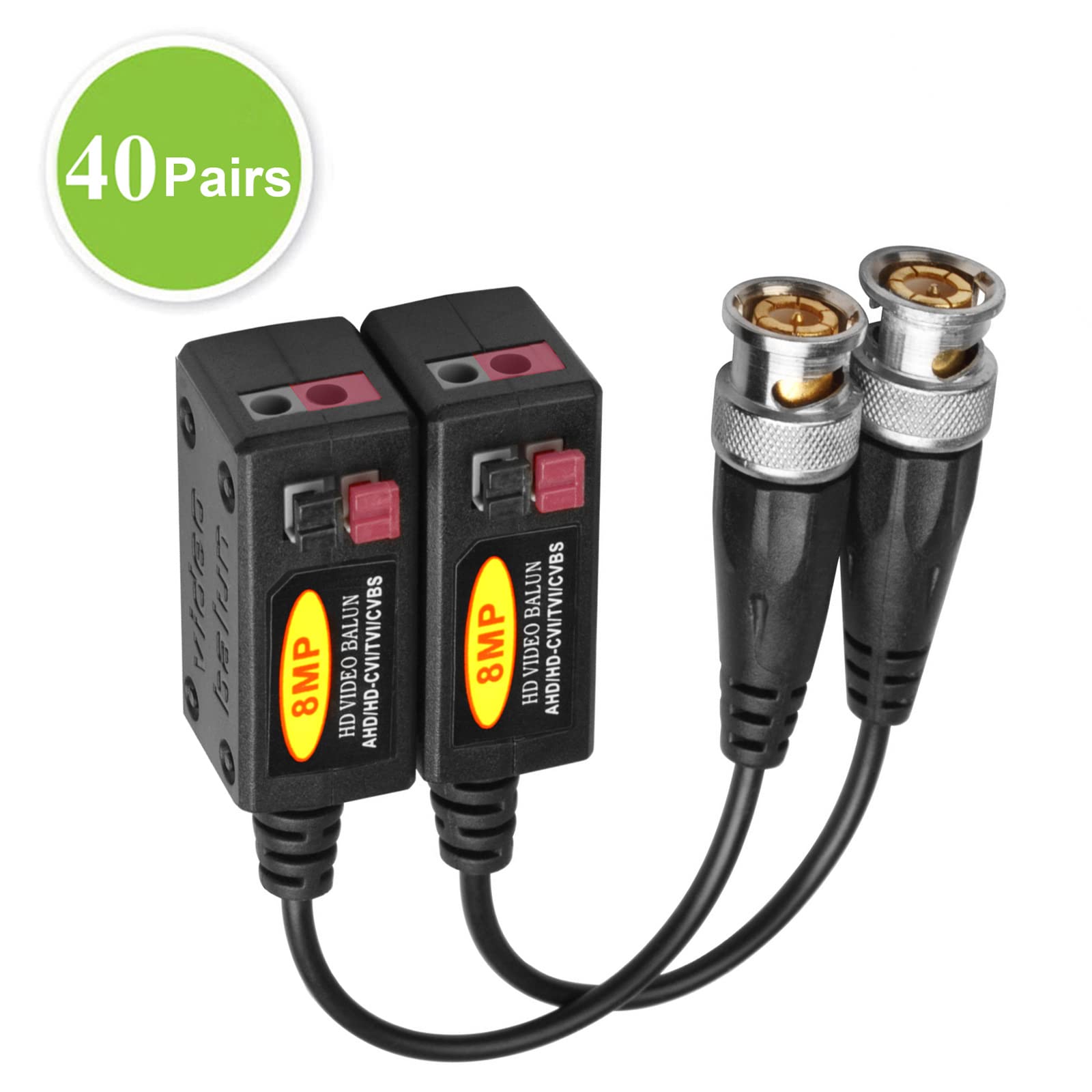 eoere 20 Pairs Passive HD BNC Video Balun Transceiver Transmitter AHD/TVI/CVI/CVBS Cable Connectors for 720P/960P/1080P/3MP/5MP/8MP CCTV Security Cameras