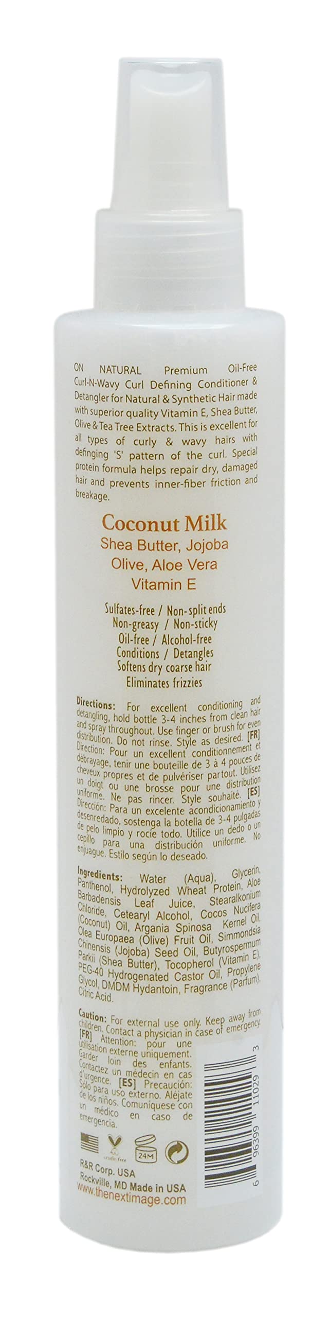 ON Natural Premium Oil Free Curl N Wavy Curl Defining Conditioner & Detangler, Coconut Milk 8 oz
