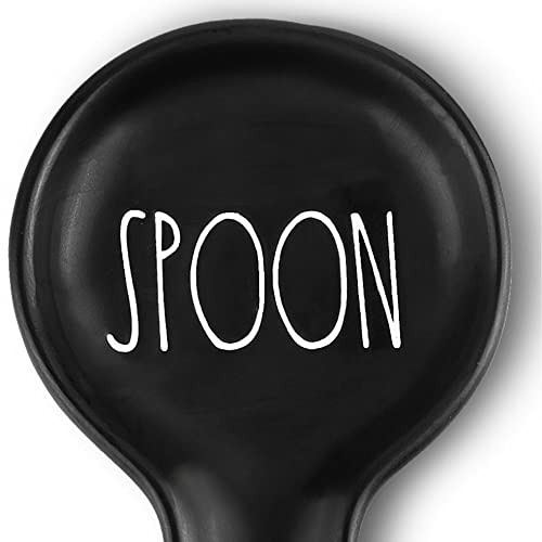 Ceramic Spoon Holder for Kitchen Counter by Brighter Barns - Black Kitchen Spoon Rest for Stove Top - Farmhouse Spoon Rest - Ceramic Ladle Spatula Holder for Countertop - Farmhouse Kitchen Decor