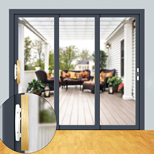 ALLYWASAI Sliding Patio Door Handle Set with Mortise Lock, Face Plate and Keeper, Wood Handle Lock Set Fits Door Thickness from 1-1/2" to 1-3/4", 3-15/16" Screw Hole Spacing, Non-keyed, White