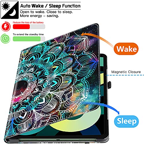VORI iPad Air 5th/4th Generation 10.9 Inch 2022/2020 Case with 360 Rotating, Multi-Angle Viewing Folio Stand Cover with Pocket, Auto Sleep/Wake for iPad Air 4 & 5 case, Mandala Galaxy