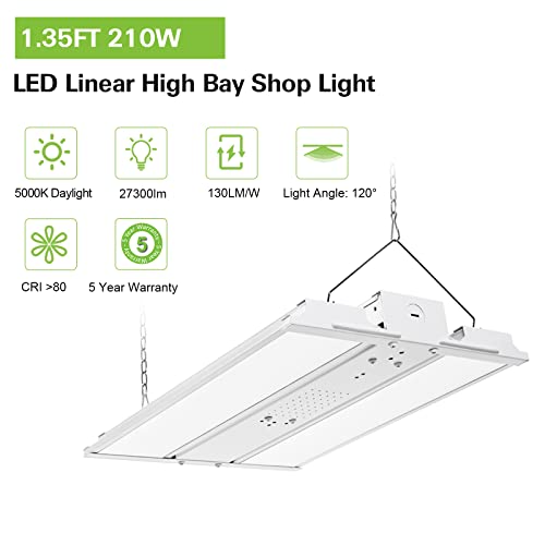 hykolity 2 Pack LED Linear High Bay Shop Light, 1.5FT 210W LED Shop Light Fixture, 27300lm 130LM/W, 100-277V, 0-10V Dim, 5000K Warehouse Lighting, ETL Approved, 5 Years Warranty