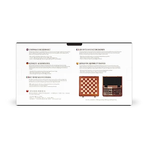 A&A 15 inch Wooden Folding Chess & Checkers Set w/ 3 inch King Height Staunton Chess Pieces - Mahogany Box w/Mahogany & Maple Inlay