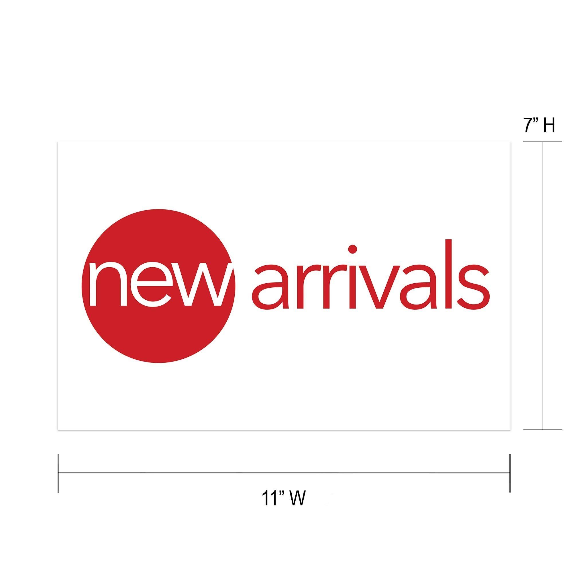 NAHANCO CD711NA2-5 Retail Sign Card for Displays, “New Arrivals”, 7”H x 11”W, White with Red Print, Modern Style on Card Stock – 5/CTN.