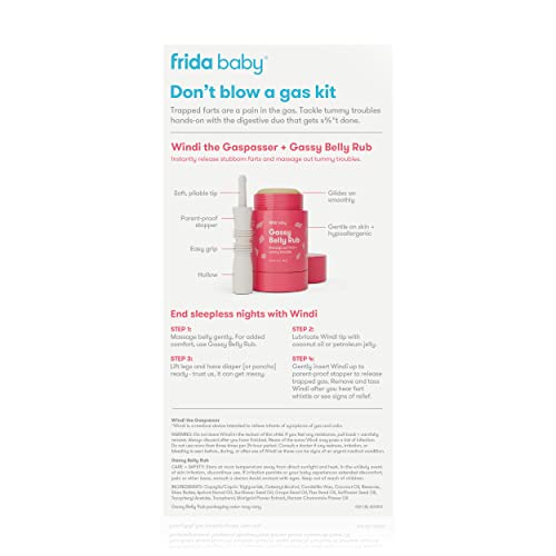 Frida Baby Fart Freeing Essentials | Includes Windi and Gassy Belly Rub for Safe, Natural, and Instant Gas and Colic Relief for Infants and Babies
