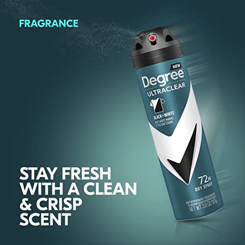 Degree Men Antiperspirant Deodorant Dry Spray Black + White Protects from Deodorant Stains Antiperspirant for Men with MotionSense Technology, 3.8 Ounce (Pack of 3)