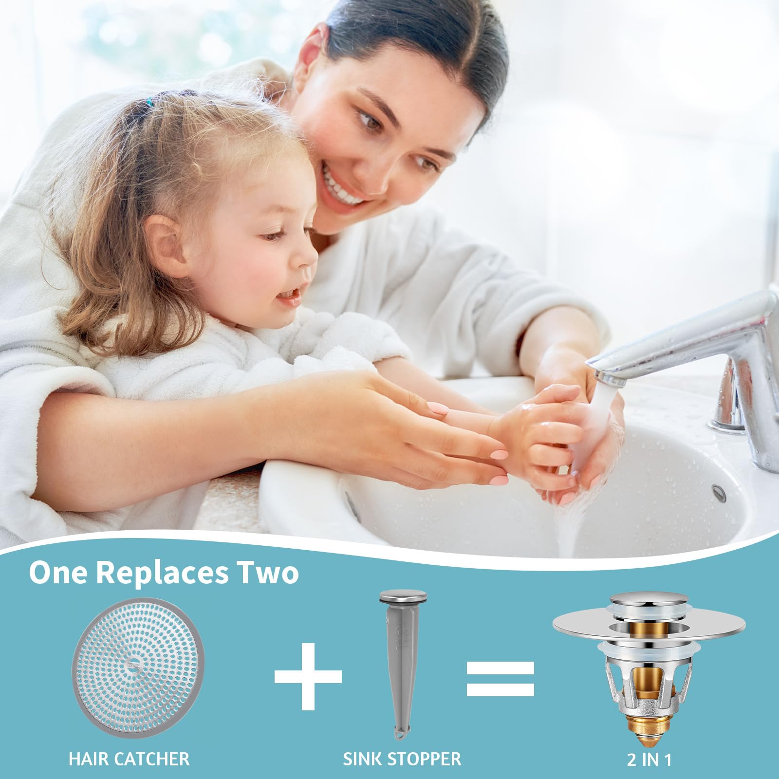 MEIUOAE Bathroom Sink Stopper,pop up Sink Drain Stopper,Bounce Washbasin Sink Stopper, for 1.1~1.5 in Drain Holes, Wash Basin Drain Filter ,Bathroom Sink Drain Stopper (Silver)