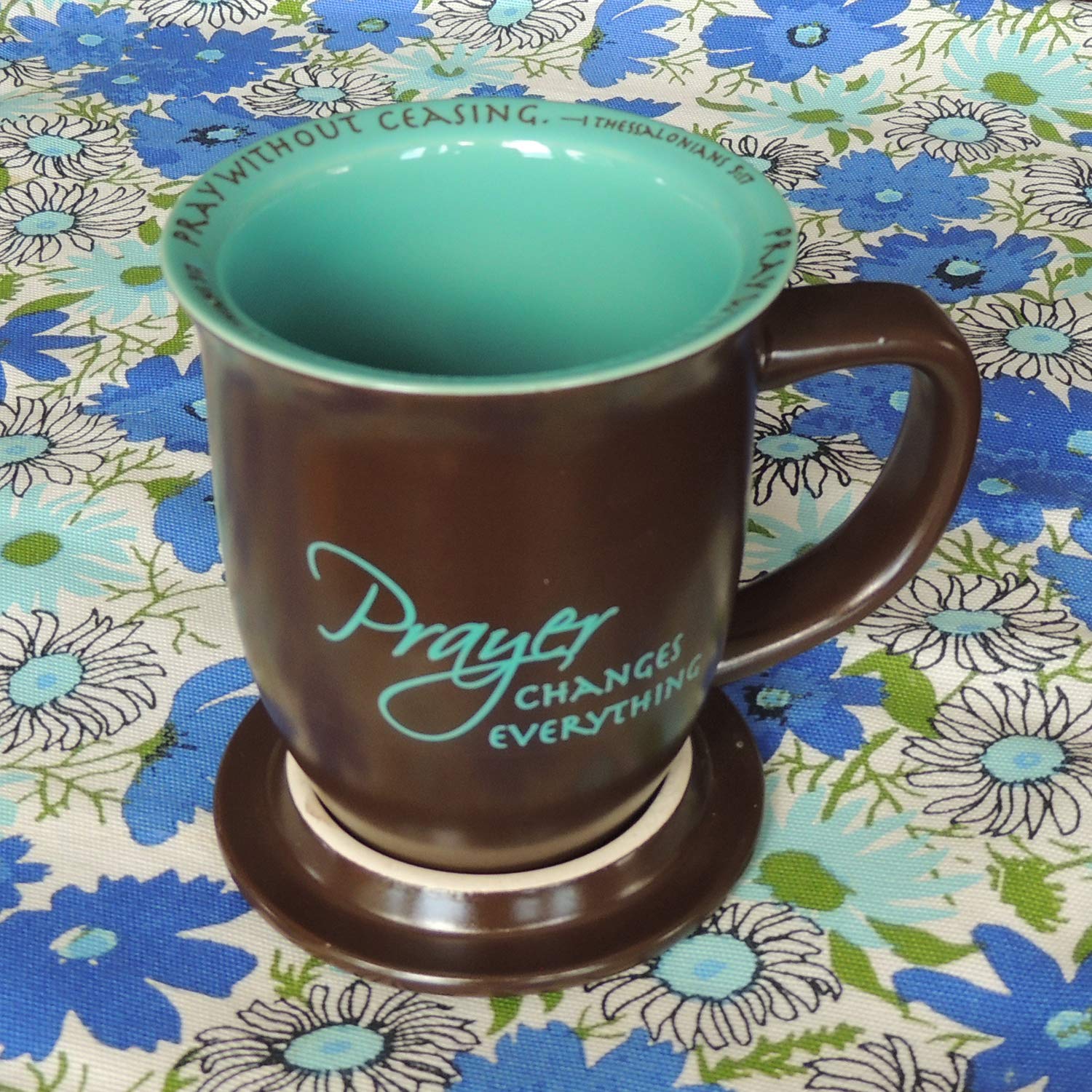 Abbey Gift Prayer Changes Everything Coaster Brown and Blue, 1 Count, Dishwasher Safe Mugs For Coffee and Tea, Includes Bible Verse, "4 x 4.38""" (52892),14 ounce