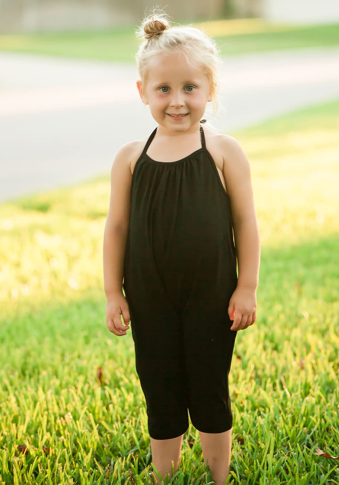 RAISEVERN Baby Girl Rompers Backless Slouch Jumpsuit Toddler Kid Jumper Cute Dinosaur Summer Beach Pants Halter Holiday Plain Bodysuit Black, 2-3T