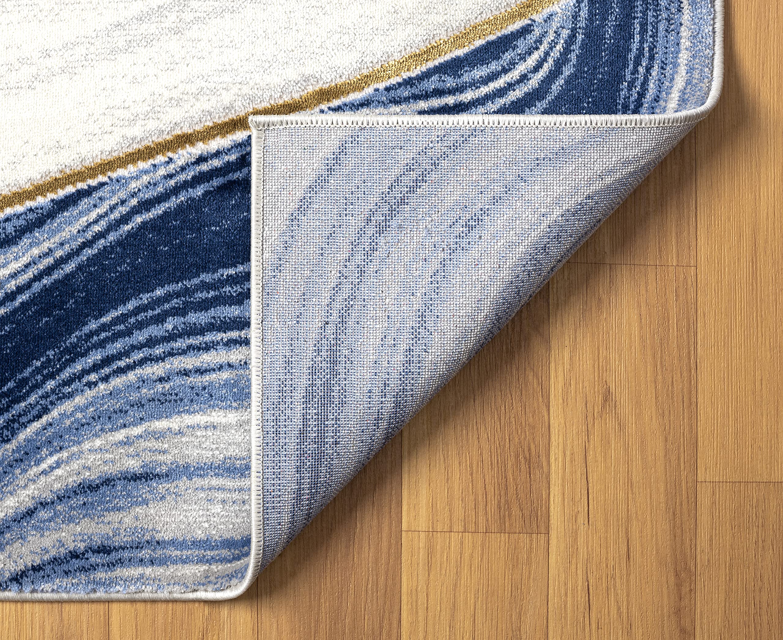 Abani Blue & Ivory Metallic Contemporary Ribbon Area Rug, Rugs Swirl Design Neutral Non-Shed 6' x 9' Bedroom Rug