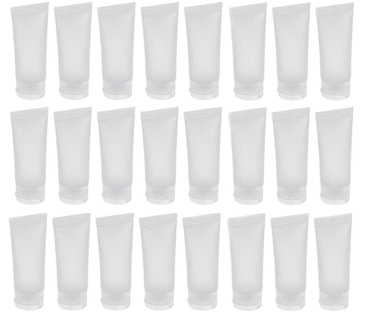ericotry 24Pcs 30ml (1oz) Empty Translucent Plastic Cosmetic Lotion Tubes Bottles Shampoo Facial Cleaning Bottles Makeup Sample Soft Container Tube Bottle Vial Jar Pot Case with Flip Lid