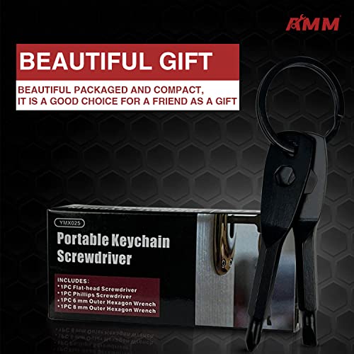 AMM 4 in 1 Portable Keychain Screwdriver(Black) Gifts for Men,Multiple functionality-Phillips, slotted screwdriver and two hex wrenches,Give key chain gifts to family or friends
