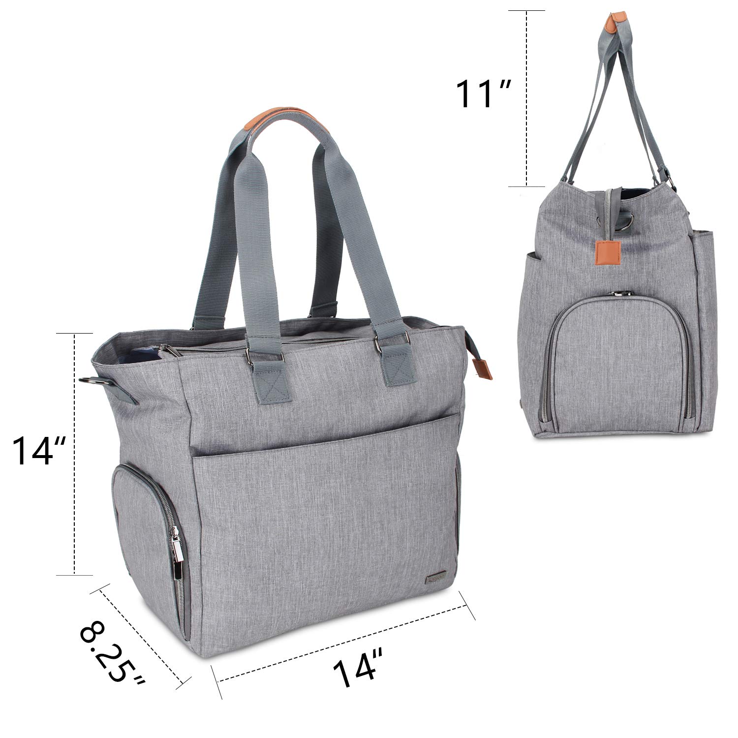 LUXJA Breast Pump Tote with Pockets for Laptop and Cooler Bag, Breast Pump Bag for Working Mothers (Fits Most Major Breast Pump), Gray