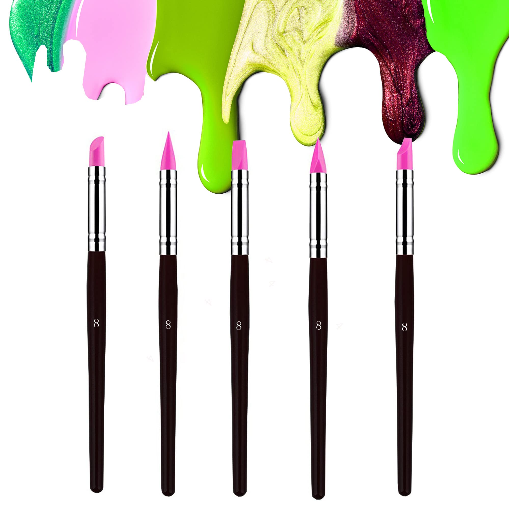 Sdanart Professional Silicone Rubber Tip Paint Pens Brushes,5pcs Silicone Paint Brush,Silicon Color Shapers Brushes,Rubber Paint Brush,Silicone Artist Brushes,Flexible Clay Sculpture Tools (Size 8)
