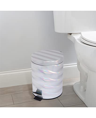 Bath Bliss 2 Pack Holographic Round Step Pedal Trash Can | Step Petal Lid | 8" Rd x 10.4" H| 5 Liters | Small Space Saver