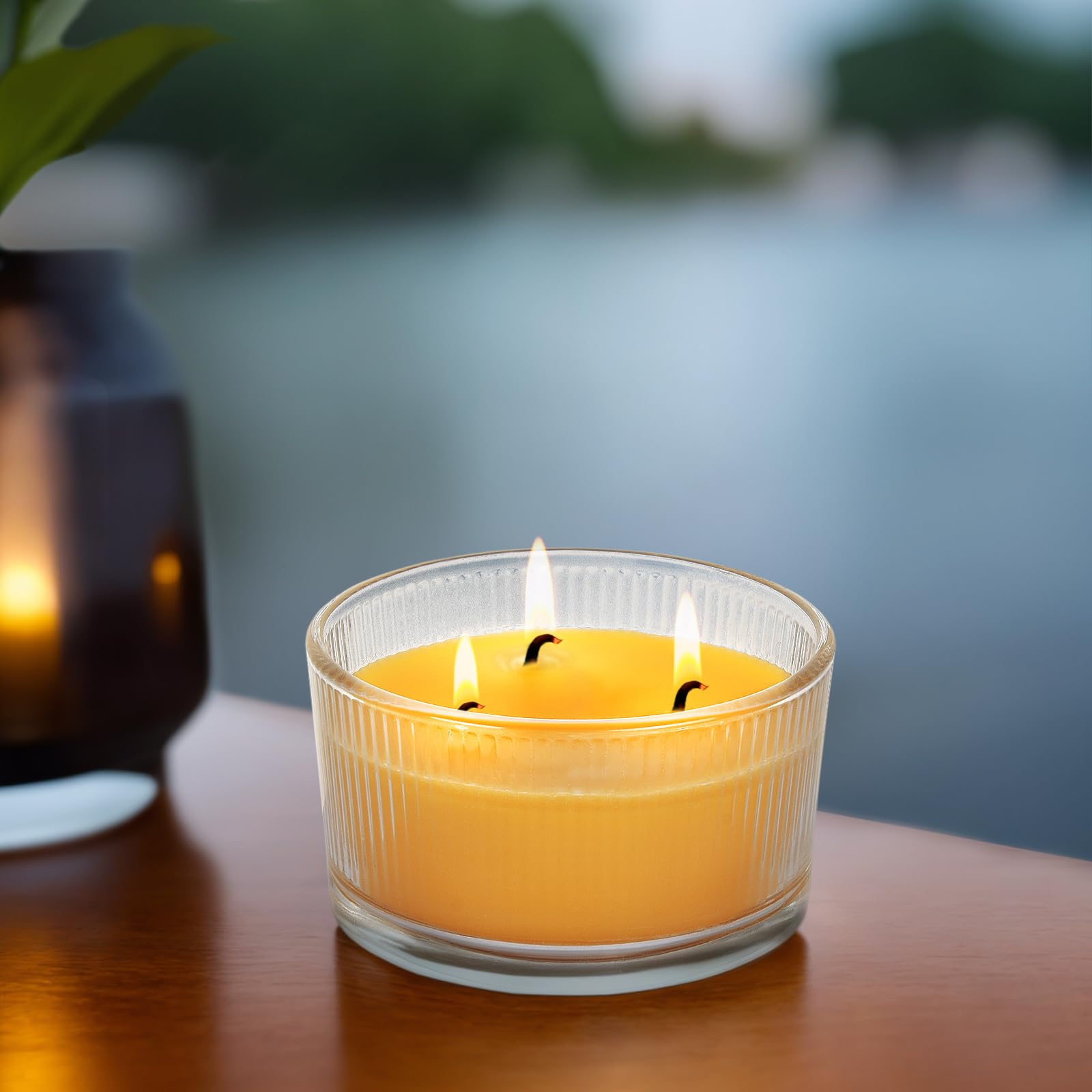 AGLARY 3-Wick Beeswax Candle in Glass, Elegant and Natural Home Lighting,Unscented Beeswax-Raw, 4.7oz