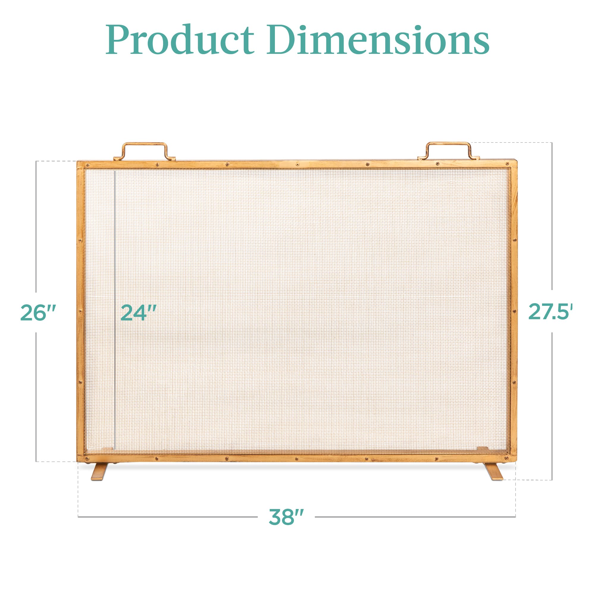 Best Choice Products 38x27in Single Panel Fireplace Screen Handcrafted Steel Mesh Spark Guard for Living Room, Bedroom Décor w/Handles - Antique Gold