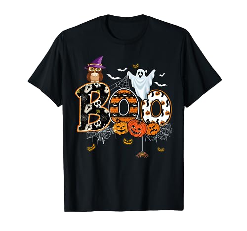 Boo Creepy Owl Pumpkin Ghost Funny Halloween Costume T-Shirt