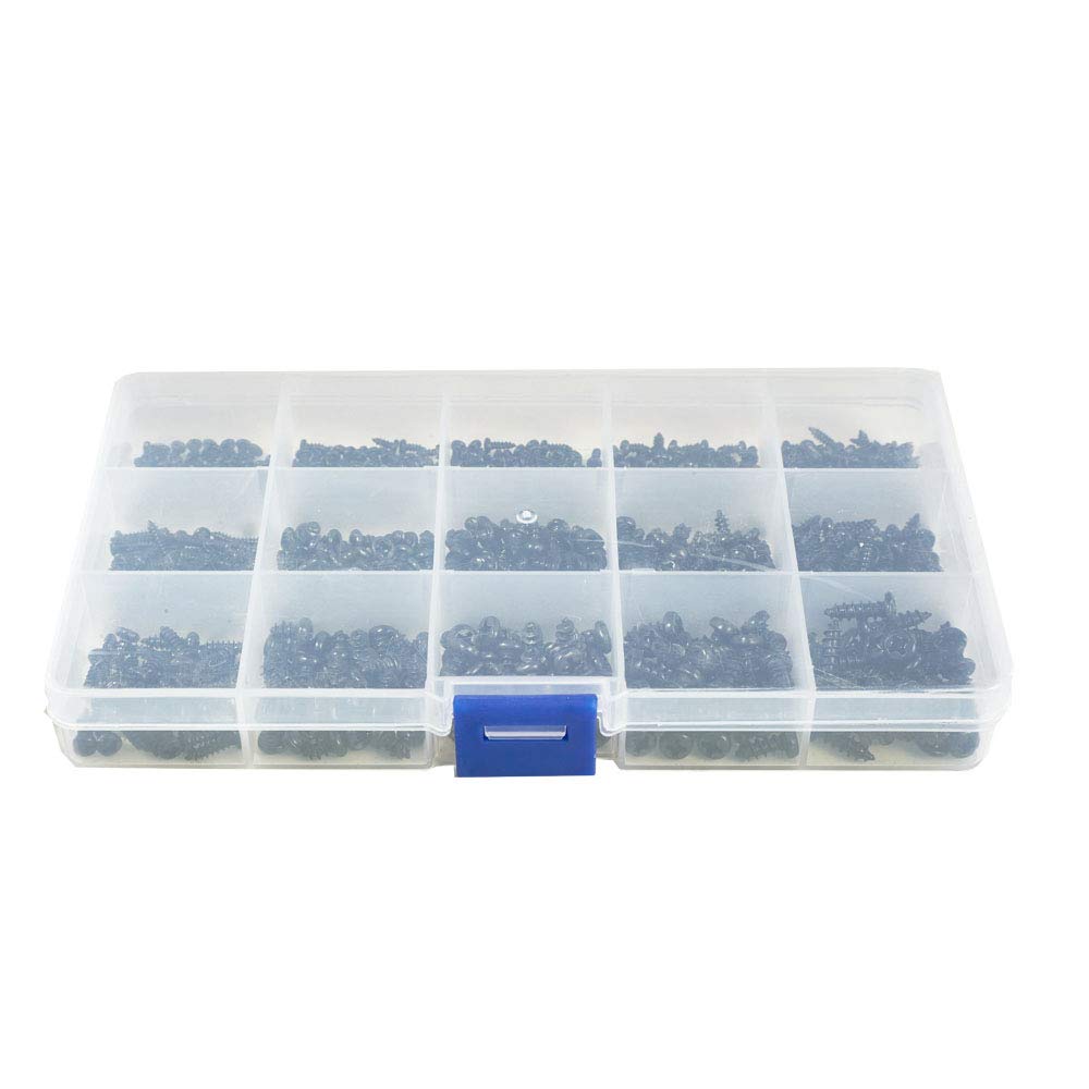 Steel Pan Head Self Tapping Screw Phillips Cross Metric Thread Recessied Round Head Bolt Assortment Kit Black M2 M2.3 M3 M4