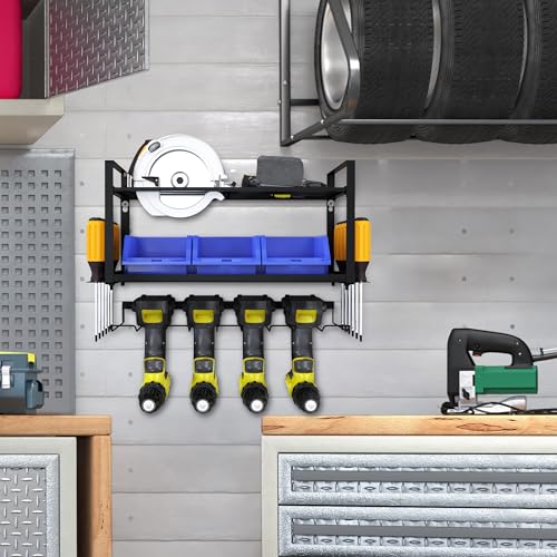 RMG Products Power Tool Organizer Wall Mount and Tool Storage Bins- Power Tool Storage Rack to Streamline Your Work Space - Tool Organizer Wall Mount with Durable Craftsmanship - 15.7” x 7.87” x 7.87”