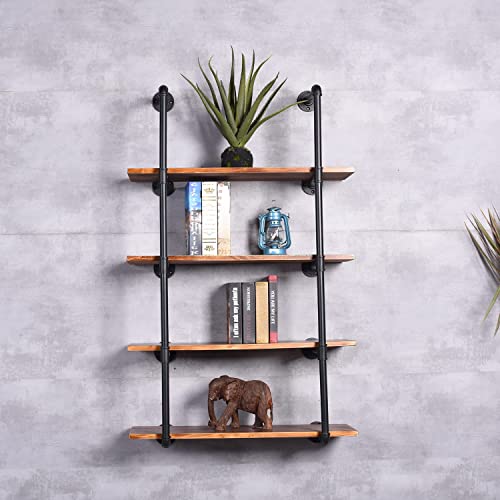 Diwhy 31.5" width DIY Industrial Pipe Bookshelf Wall Ceiling Mounted kitchen wall shelf (4 tier pipe shelf with 31.5" planks)