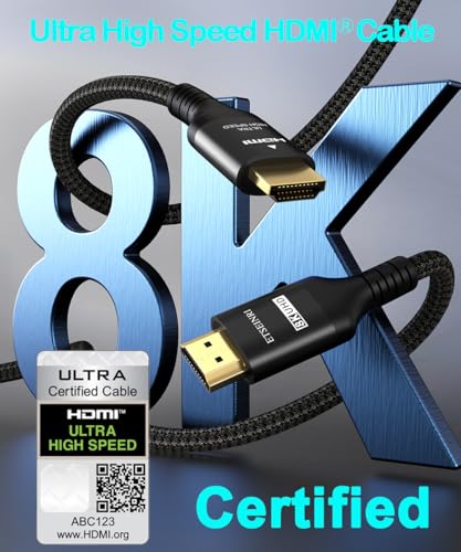 Etseinri 10K 8K 4K HDMI Cable 6.6ft, Certified 48Gbps Ultra High Speed HDMI® Cable 4K@120Hz 8K@60Hz eARC HDCP 2.2&2.3 Dynamic HDR D.olby Atmos Compatible with PS5 X-Box HDTV Monitor